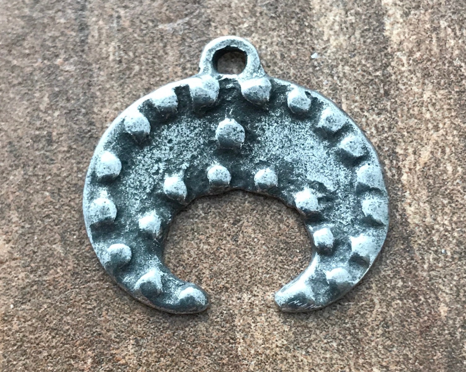 Bumpy Crescent Pendant Antiqued Silver Dotted Moon Artisan - Etsy