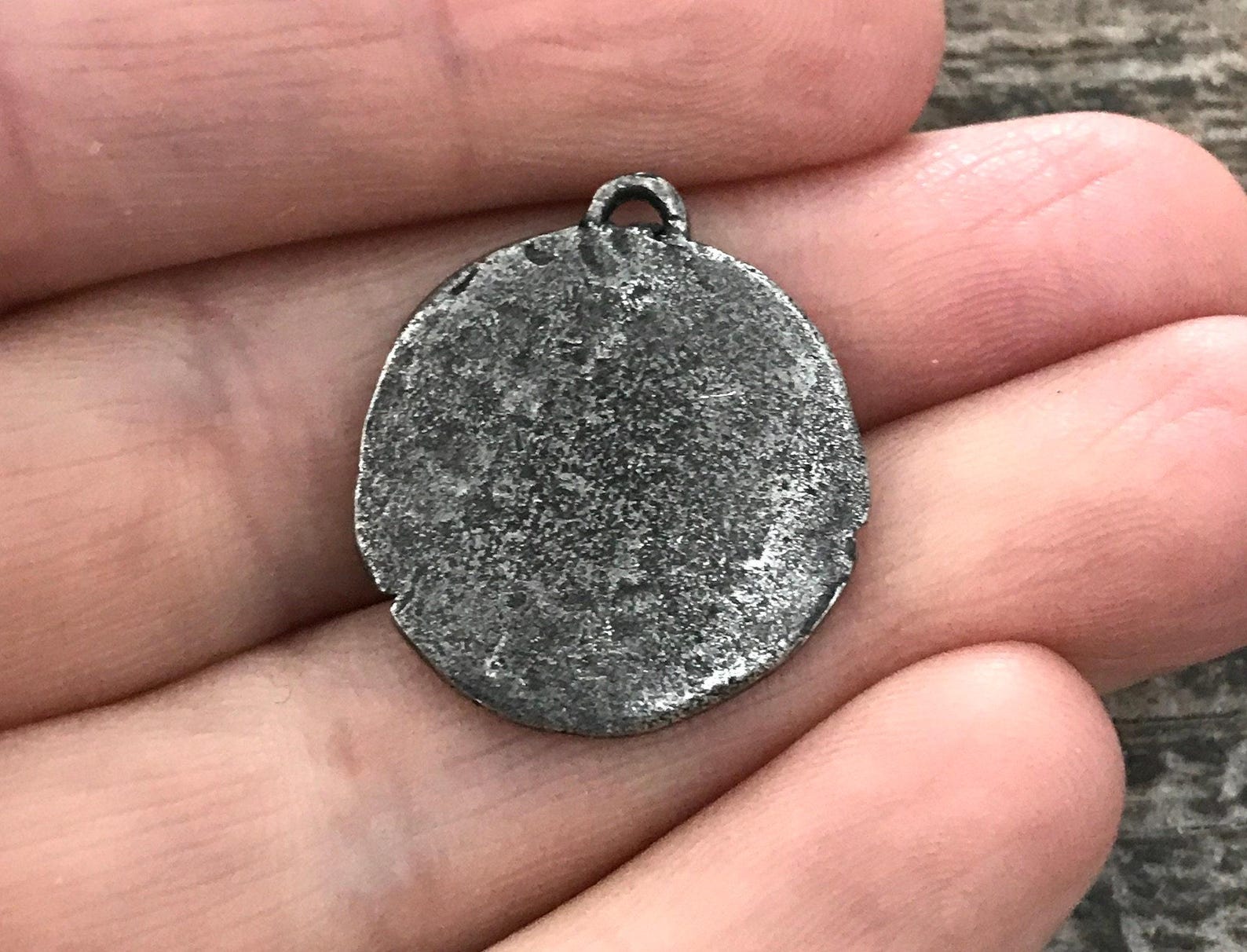 St. Christopher, Catholic Medal, Silver Wax Seal Charm, Religious Medal ...
