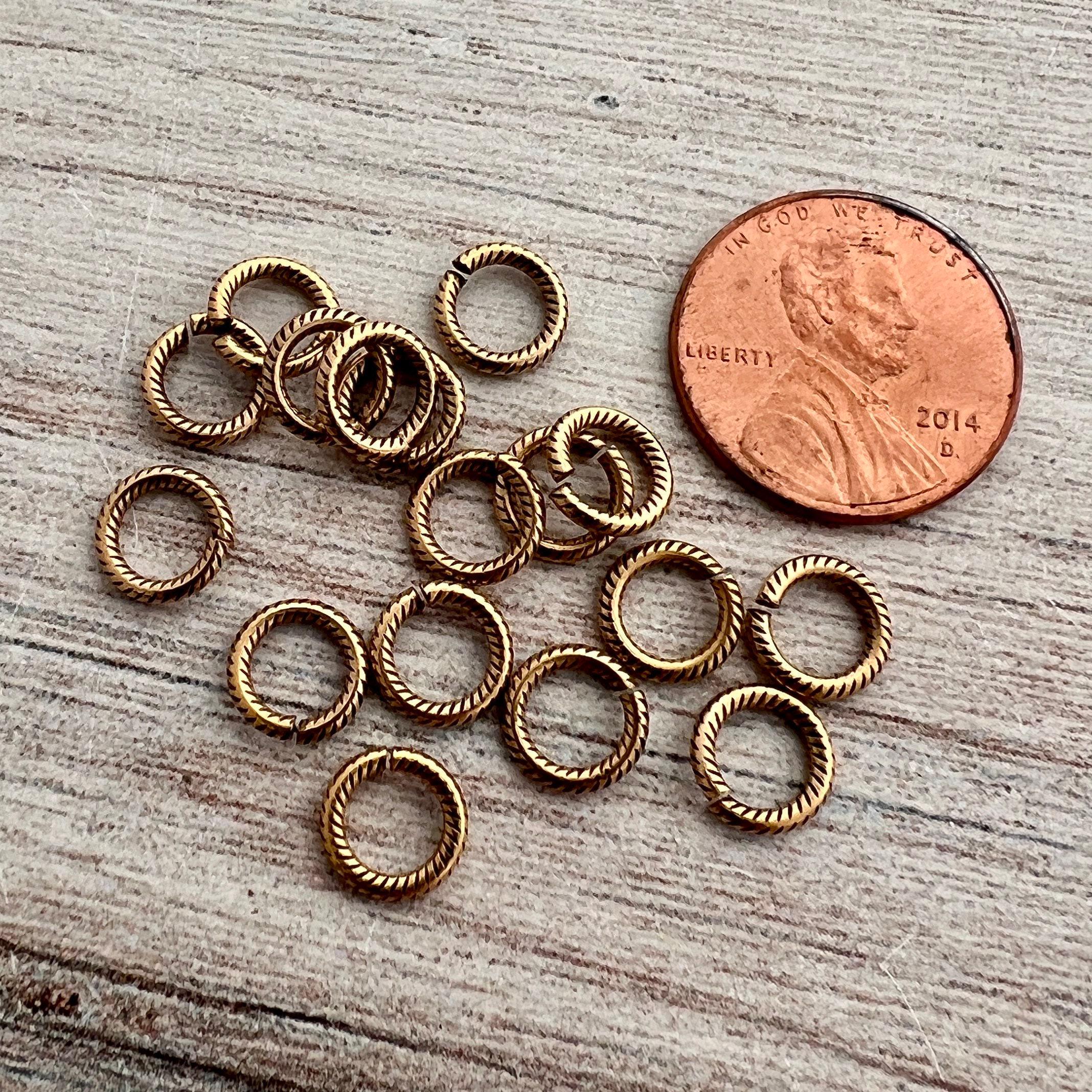 7mm Textured Antiqued Gold Jump Rings, Brass Round Connector Links, 20 ...