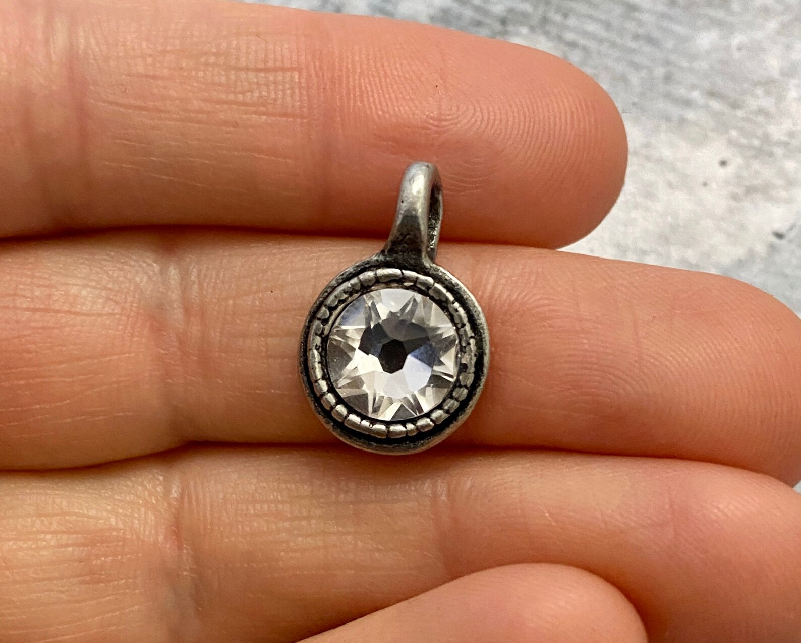 Large Swarovski Crystal Clear Charm Antiqued Silver Pendant - Etsy