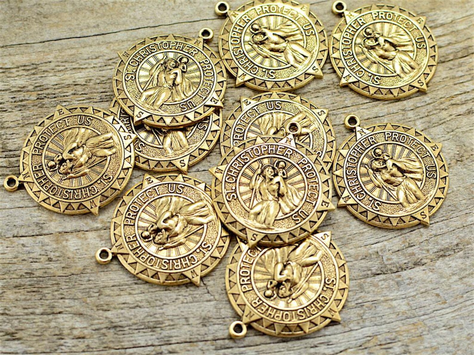 St. Christopher, Catholic Medal, Antique Gold Pendant, Medallion ...
