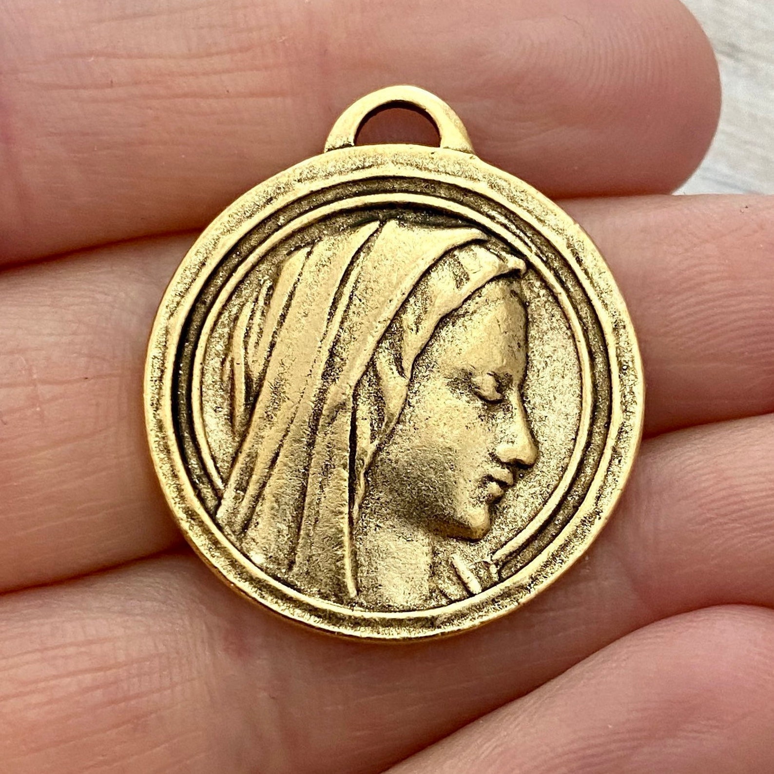 Round Mary Medal Virgin Mary Our Lady of Lourdes Catholic | Etsy