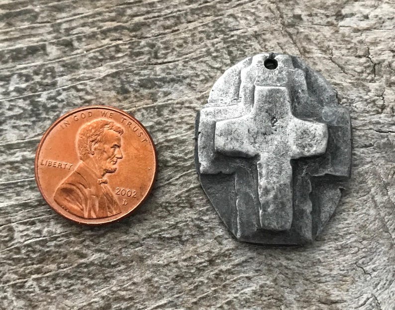 Hammered Artisan Oval Cross Pendant, Antiqued Silver Cross, Leather ...