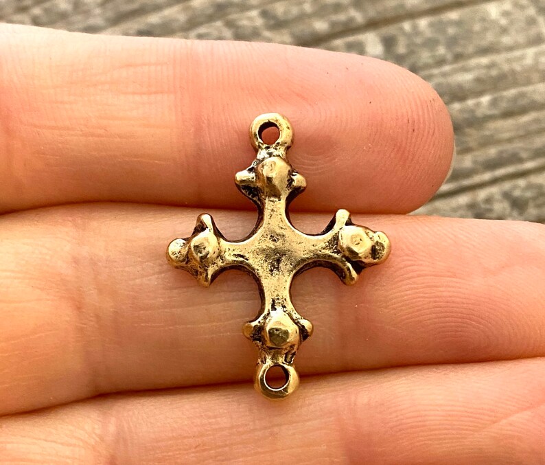 Dotted Cross Connector Antiqued Gold Artisan Charm Jewelry | Etsy