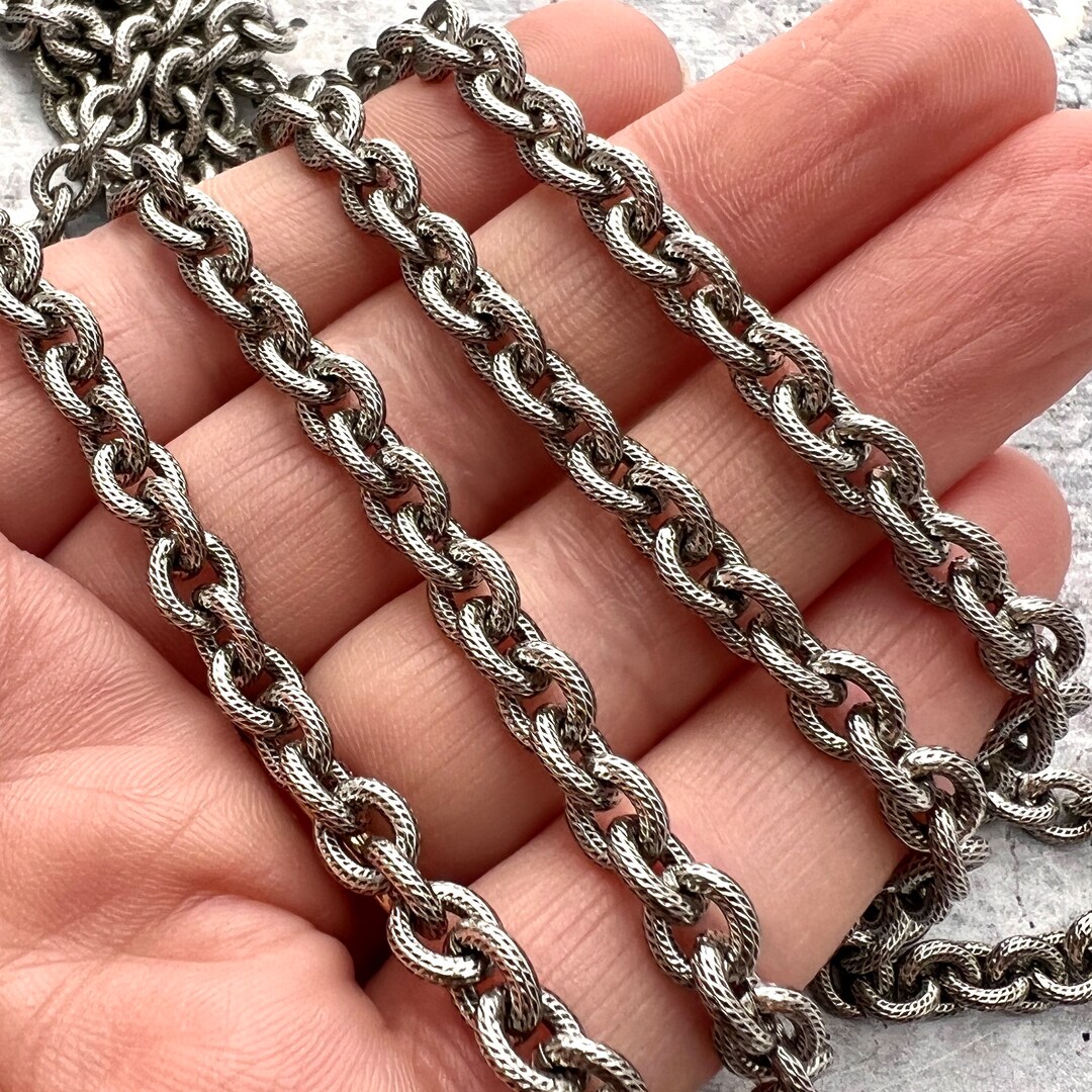 Thick Chain With Design, Silver Textured Chain by the Foot, Carson's ...