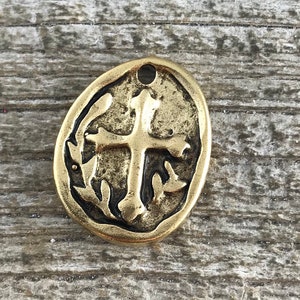 Cross Charm, Pocket Cross, Circle Cross Coin Token, Gold Cross ...