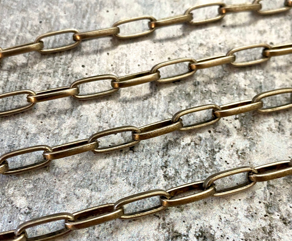 Large Silver Chain Flat Link Rectangle Antiqued Silver Chain | Etsy