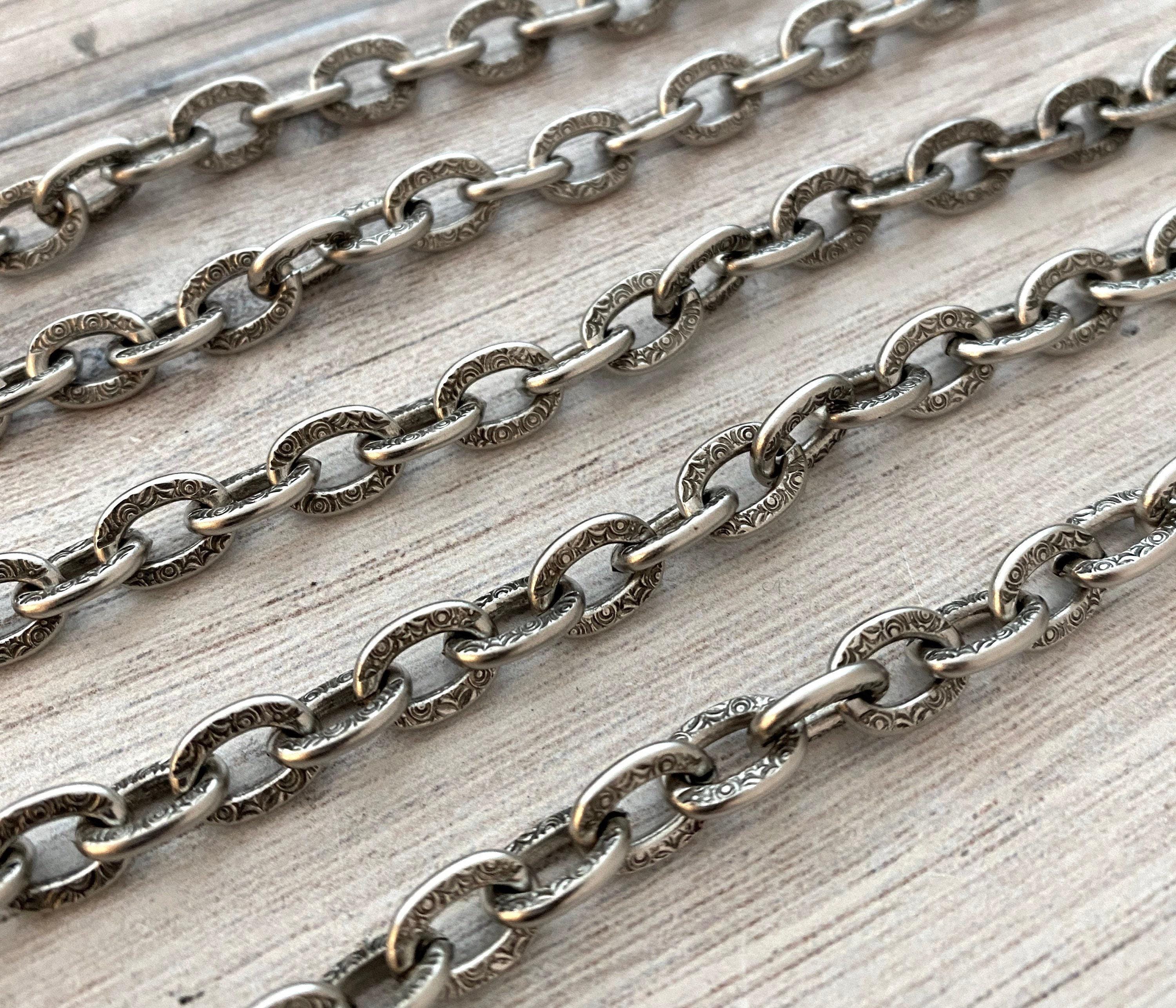 Large Silver Chain With Design, Thick Antiqued Silver Chain, Chain by ...