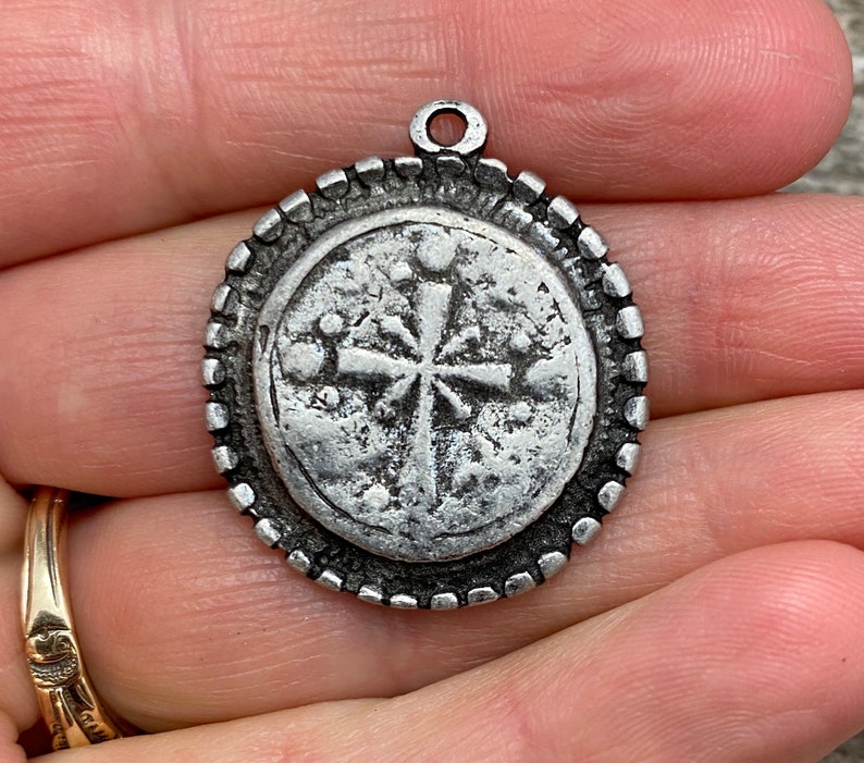 Dotted Ancient Circle Cross Charm Token Antiqued Silver - Etsy