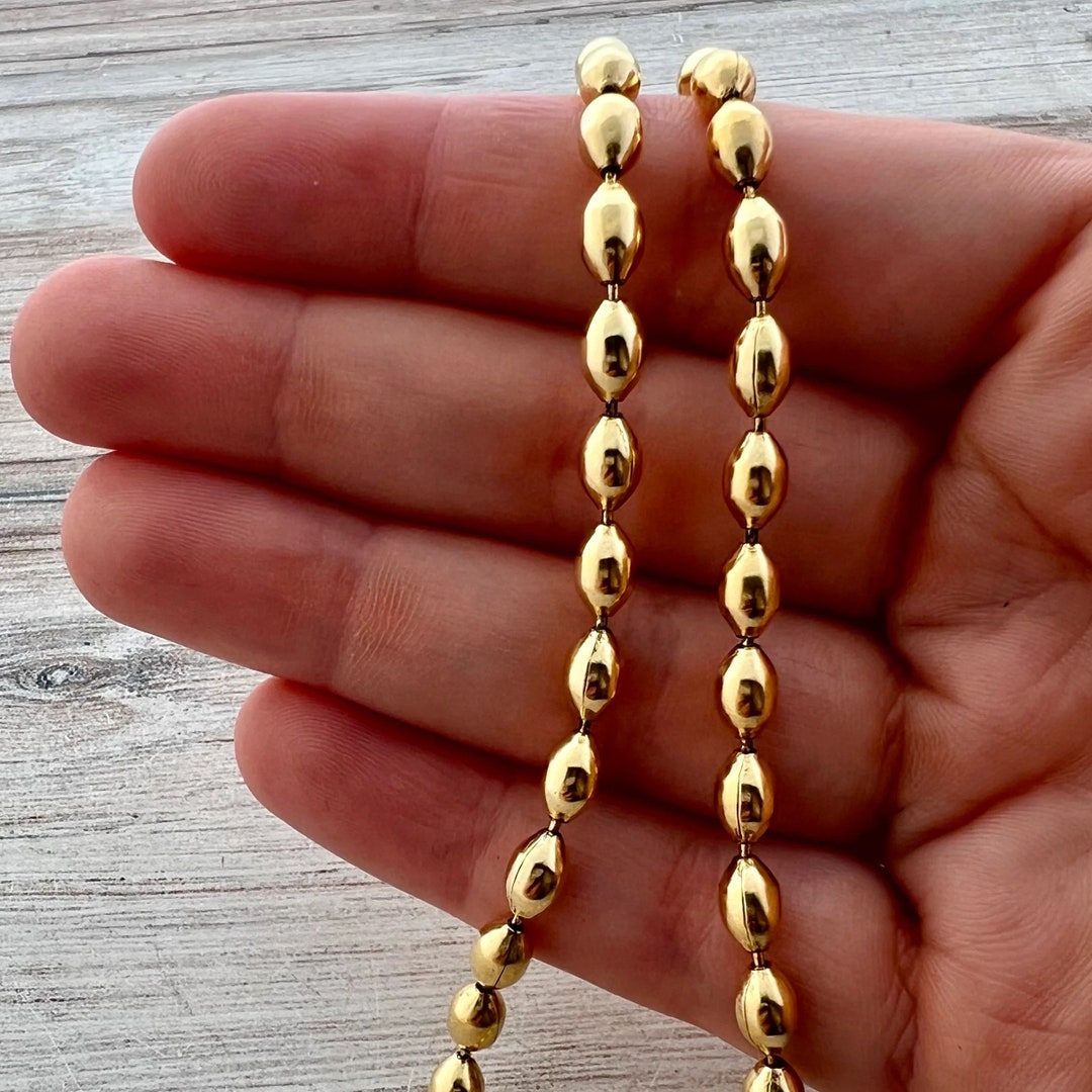 Gold Oval Ball Chain, Rice Chain, Bead Chain, Jewelry Making Supplies ...