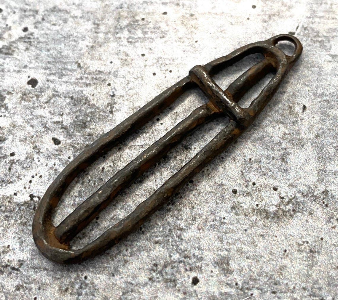 Large Oval Stick Cross Pendant, Long Skinny Artisan Cross, Antiqued ...