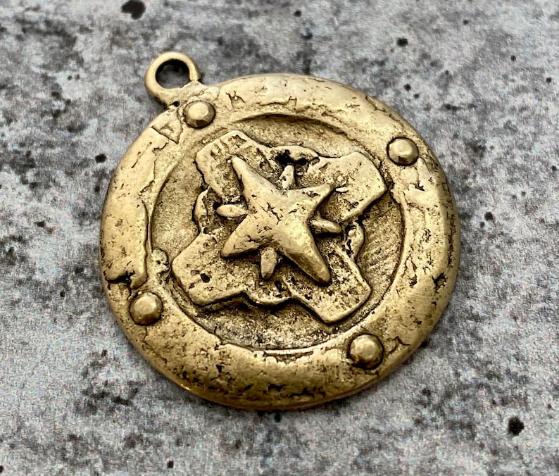 Compass Rose Cross Pendant Antiqued Gold Pendant Old World - Etsy