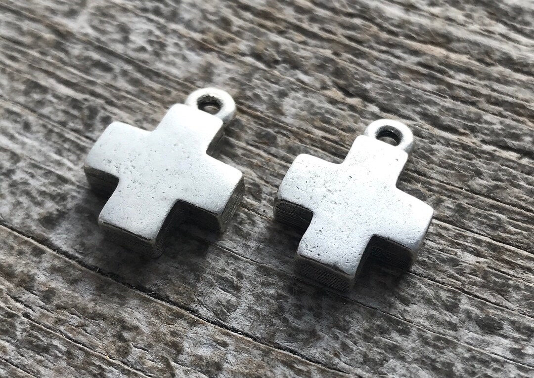 2 Cross Charm, Silver Cross, Small Cross, Square Block Cross, Modern ...