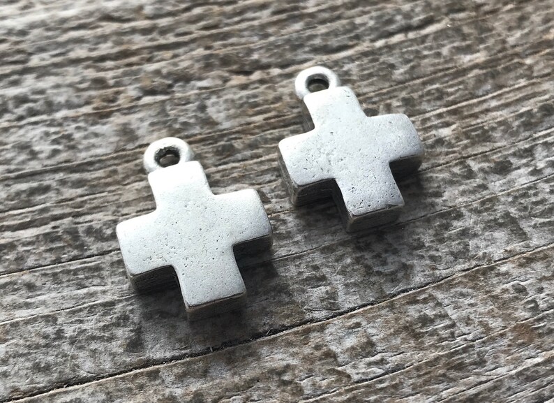2 Cross Charm Silver Cross Small Cross Square Block Cross - Etsy