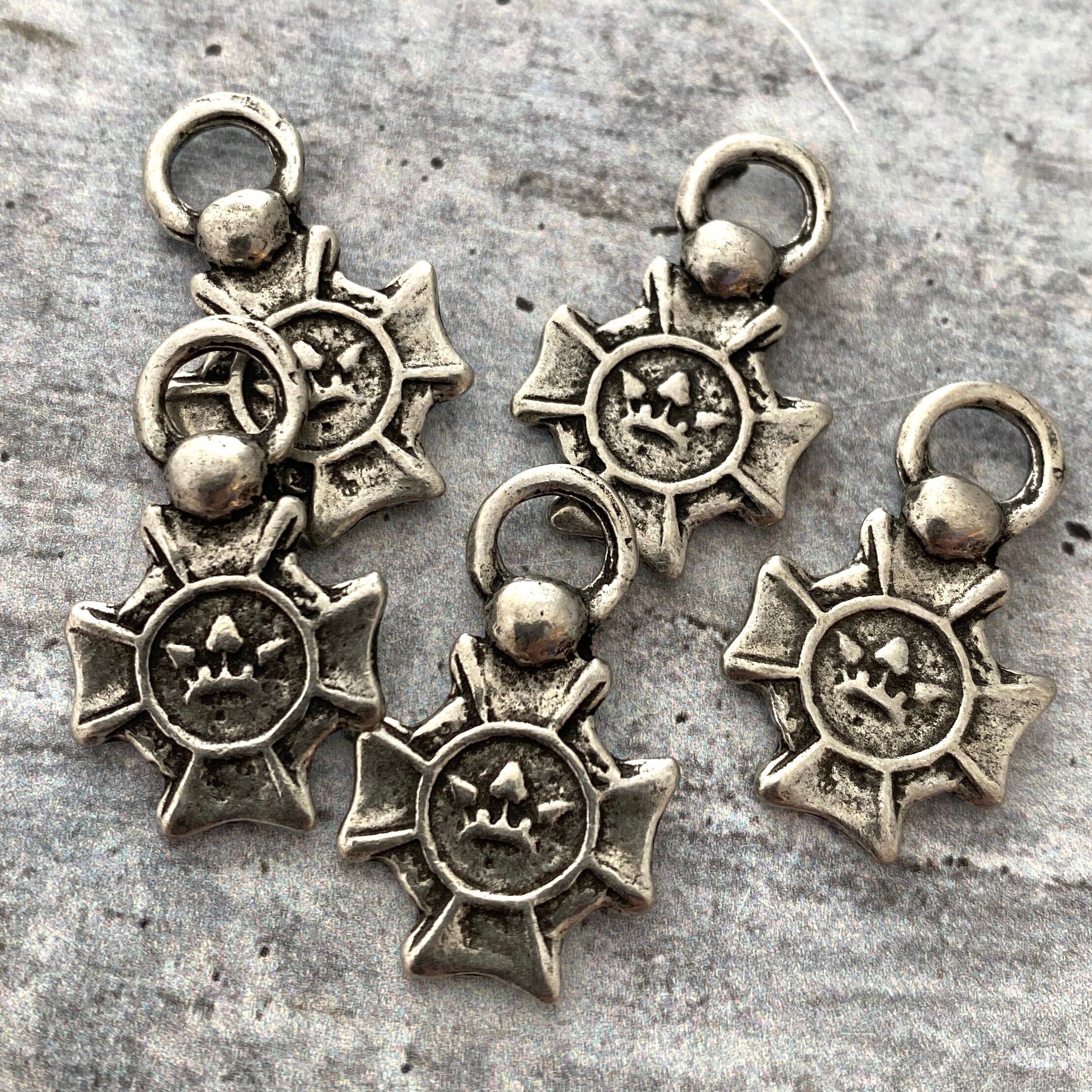 Small Cross Charm With Crown Antiqued Silver Artisan Pendant - Etsy