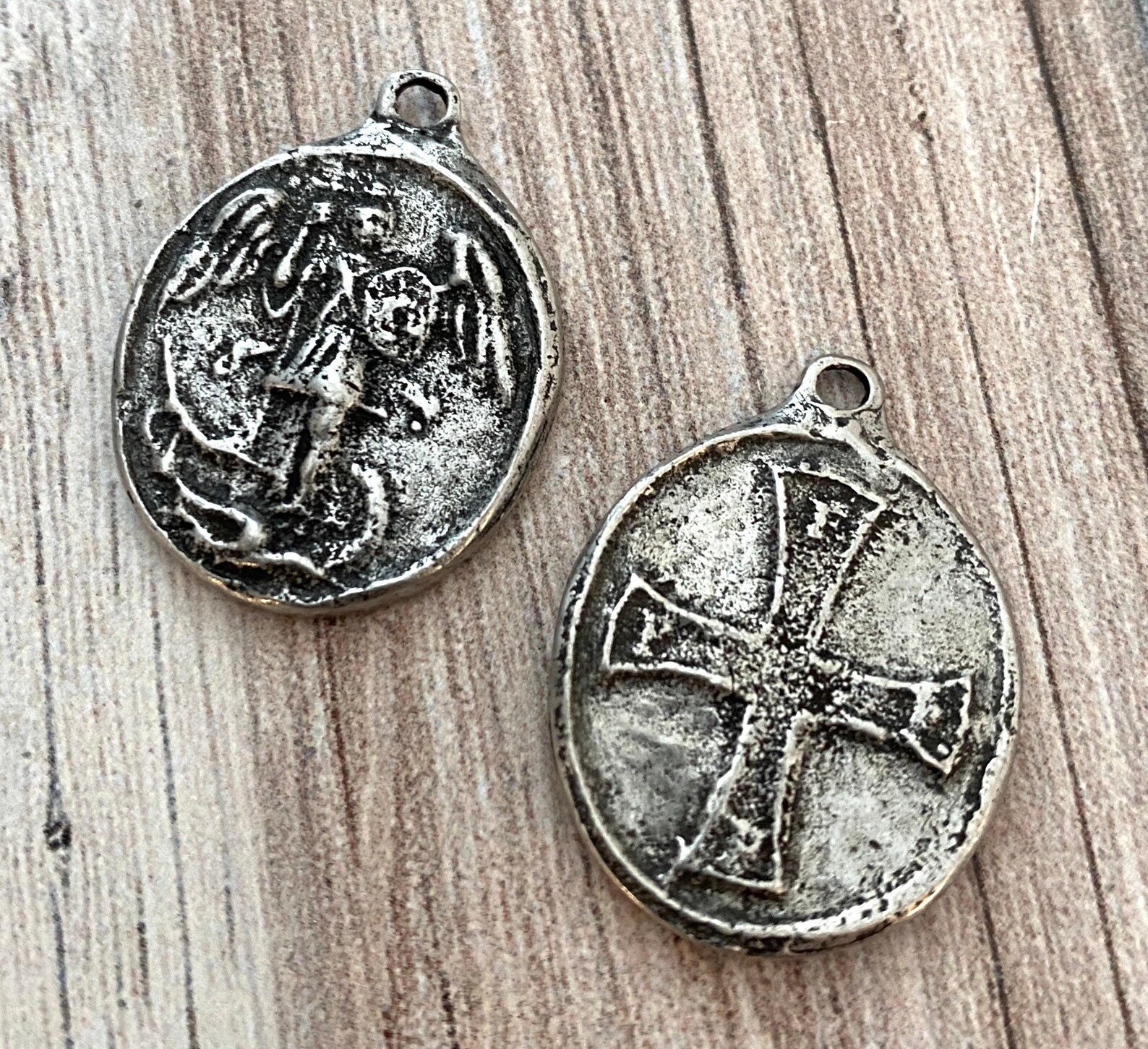 Archangel St. Michael, Catholic Medal, Antiqued Silver Cross Pendant ...