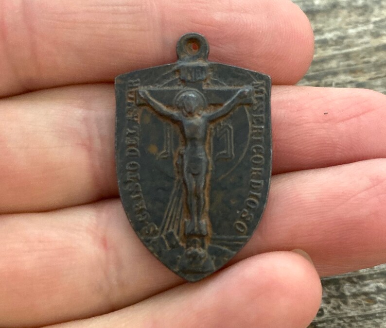 Virgin Mary Medal Cross Pendant Crucifix Shield Antiqued - Etsy