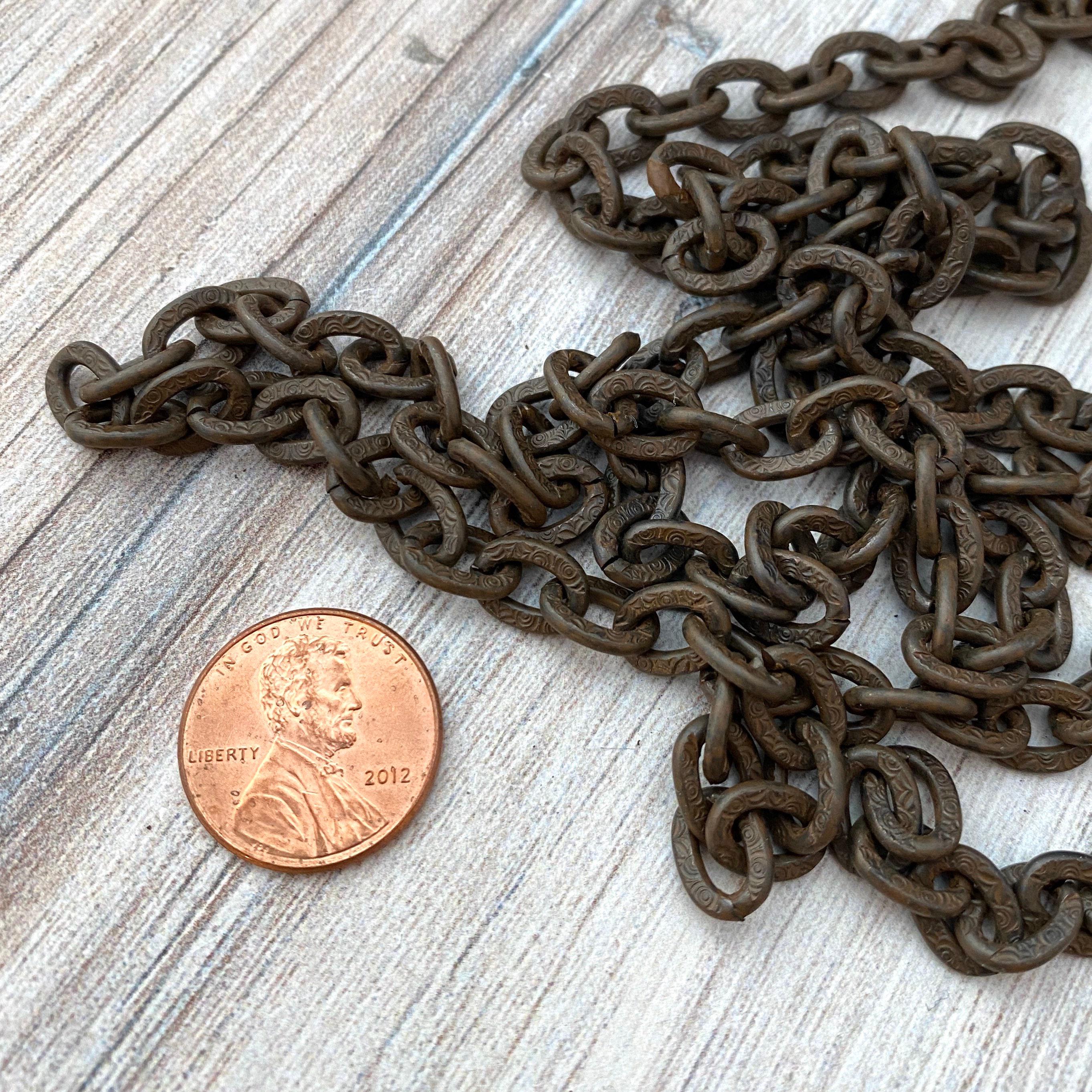 Large Rustic Brown Chain With Design, Thick Antiqued Chain by the Foot ...