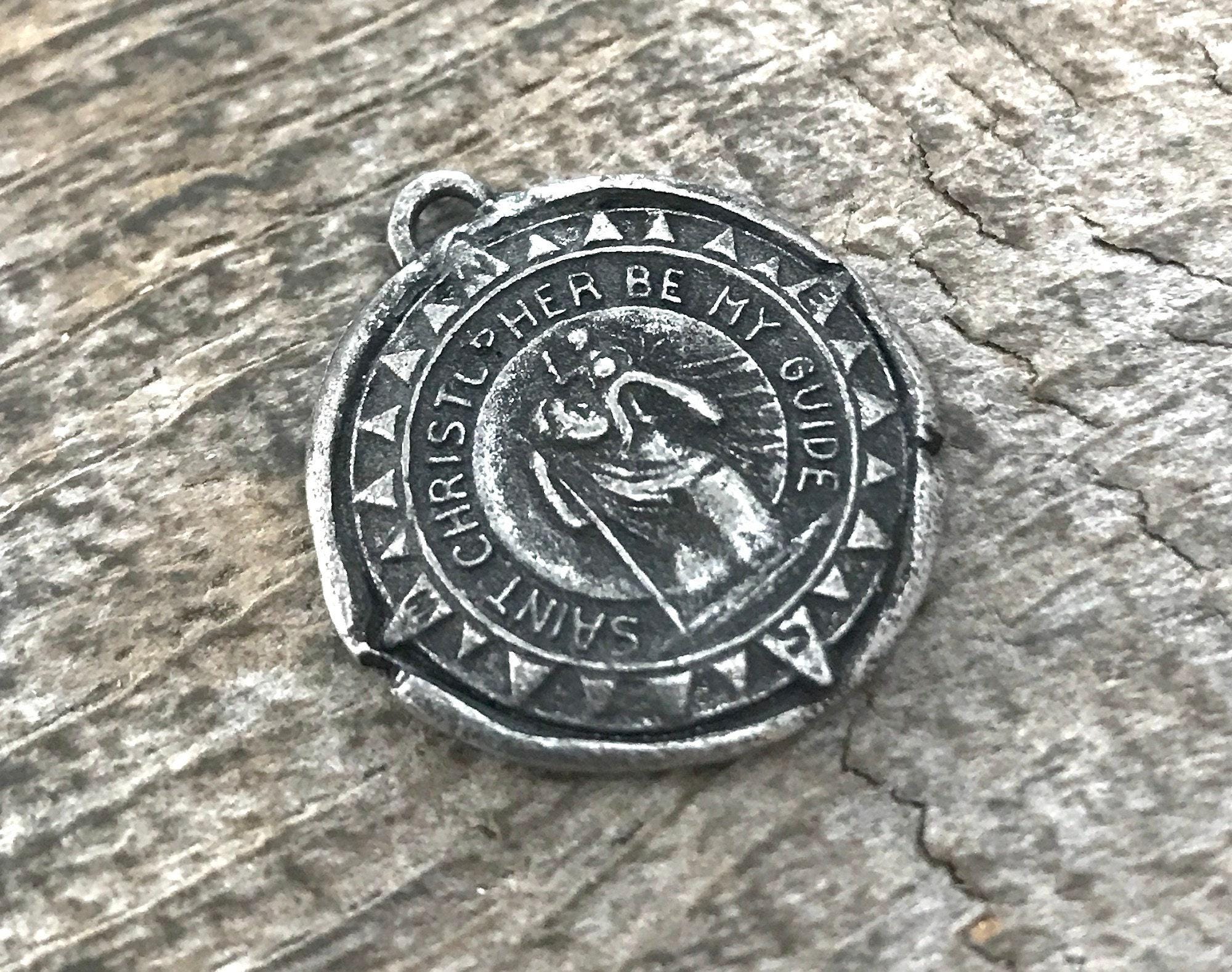 St. Christopher, Catholic Medal, Silver Wax Seal Charm, Religious Medal ...