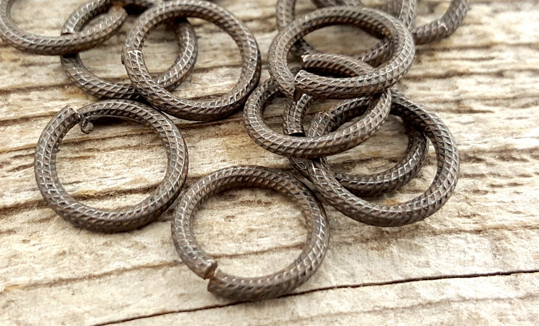 11mm Large Jump Rings, Textured Jump Ring, Rustic Brown Antiqued Jump ...
