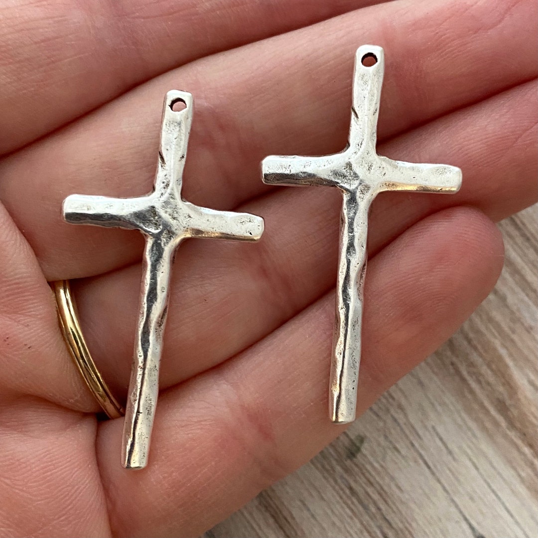 2 Stick Cross Pendant, Silver Cross Charm for Jewelry Making, Stick ...