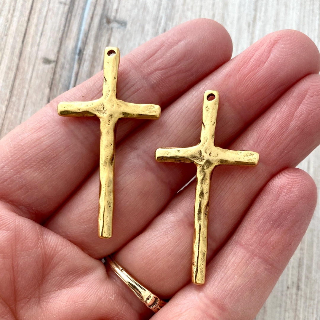 2 Stick Cross Pendant, Gold Cross Charm for Jewelry Making, Stick Cross ...