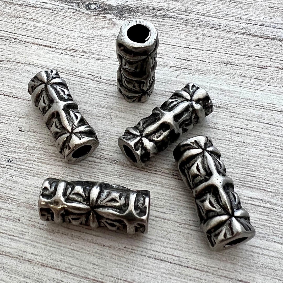 Long Hammered Organic Artisan Tube Bead With Textured Pattern, Large ...