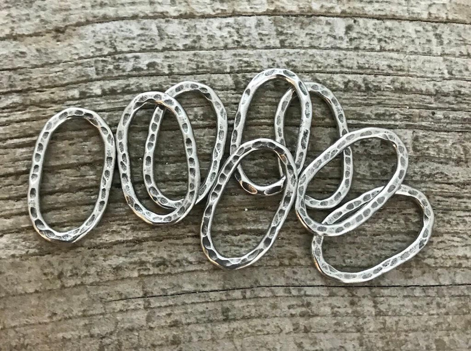 2 Hammered Ring Link, Ring Connector, Eternity Ring, Leather Connector ...