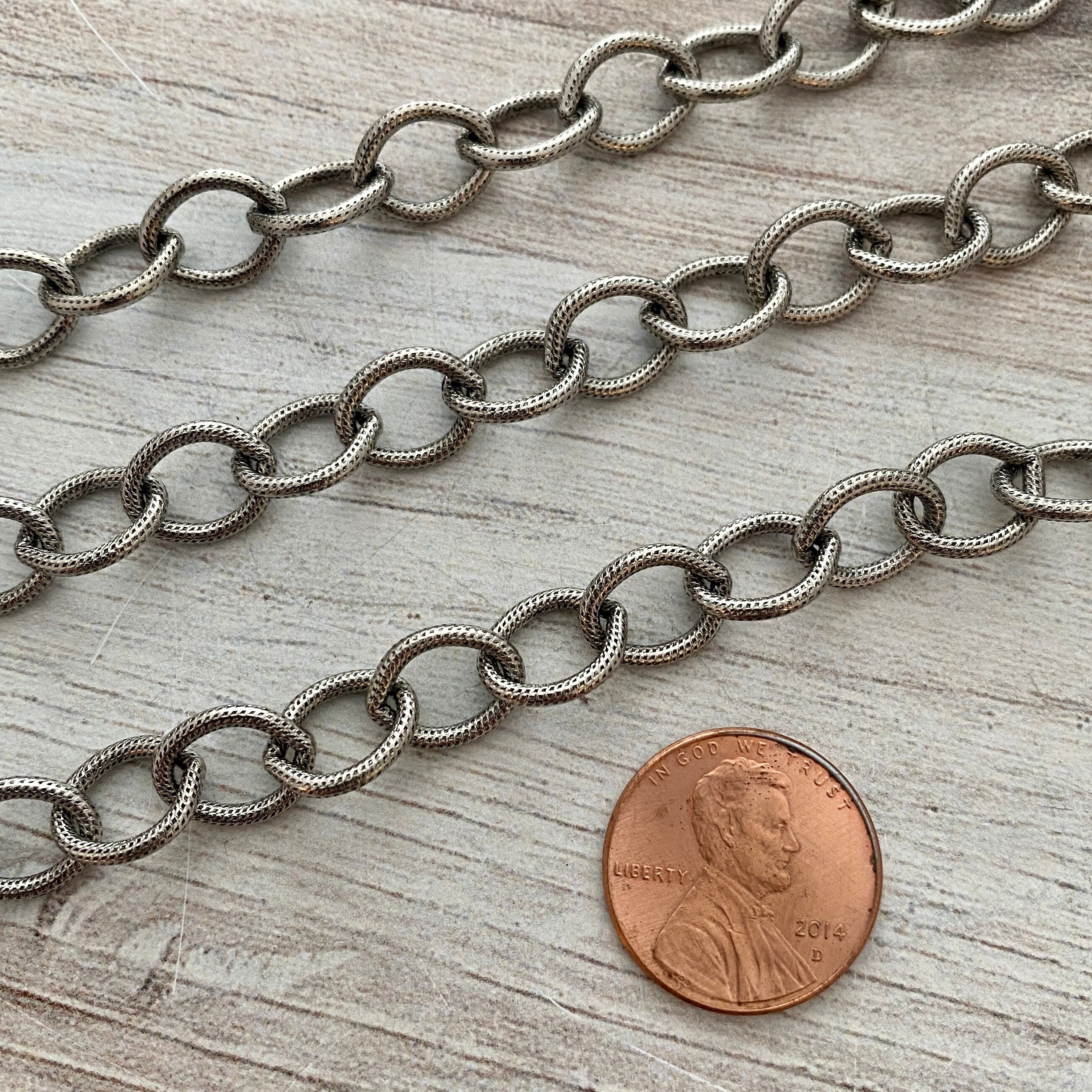 Large Textured Etched Chain Oval Cable Bulk Chain by Foot - Etsy