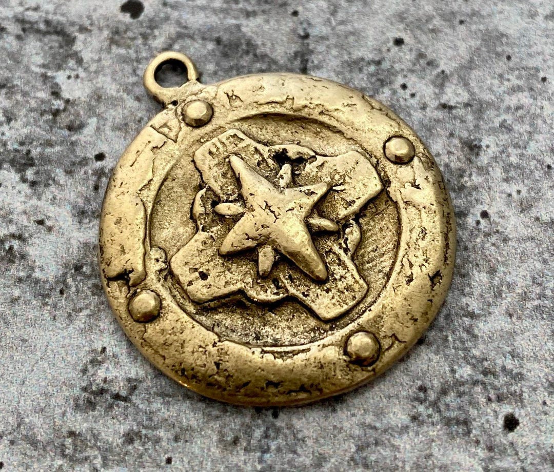 Compass Rose Cross Pendant, Antiqued Gold Pendant, Old World, Jewelry ...