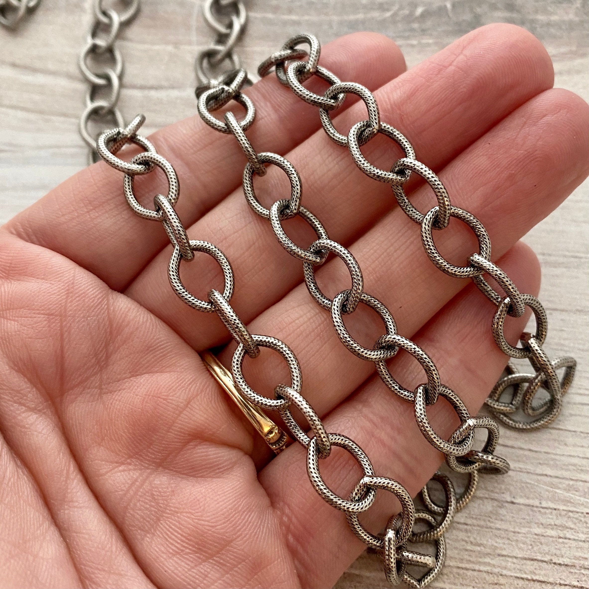 Large Textured Etched Chain Oval Cable Bulk Chain by Foot - Etsy
