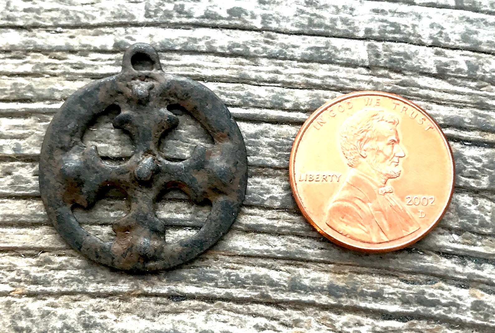 Ancient Circle Cross Charm, Cross Coin Token, Rustic Brown Religious ...