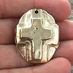Hammered Artisan Oval Cross Pendant, Gold Cross, Leather Pendant ...
