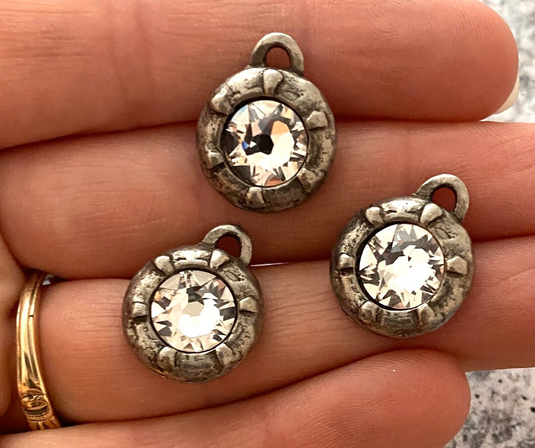 Swarovski Large Crystal Clear Charm, Georgian Style Antiqued Silver ...