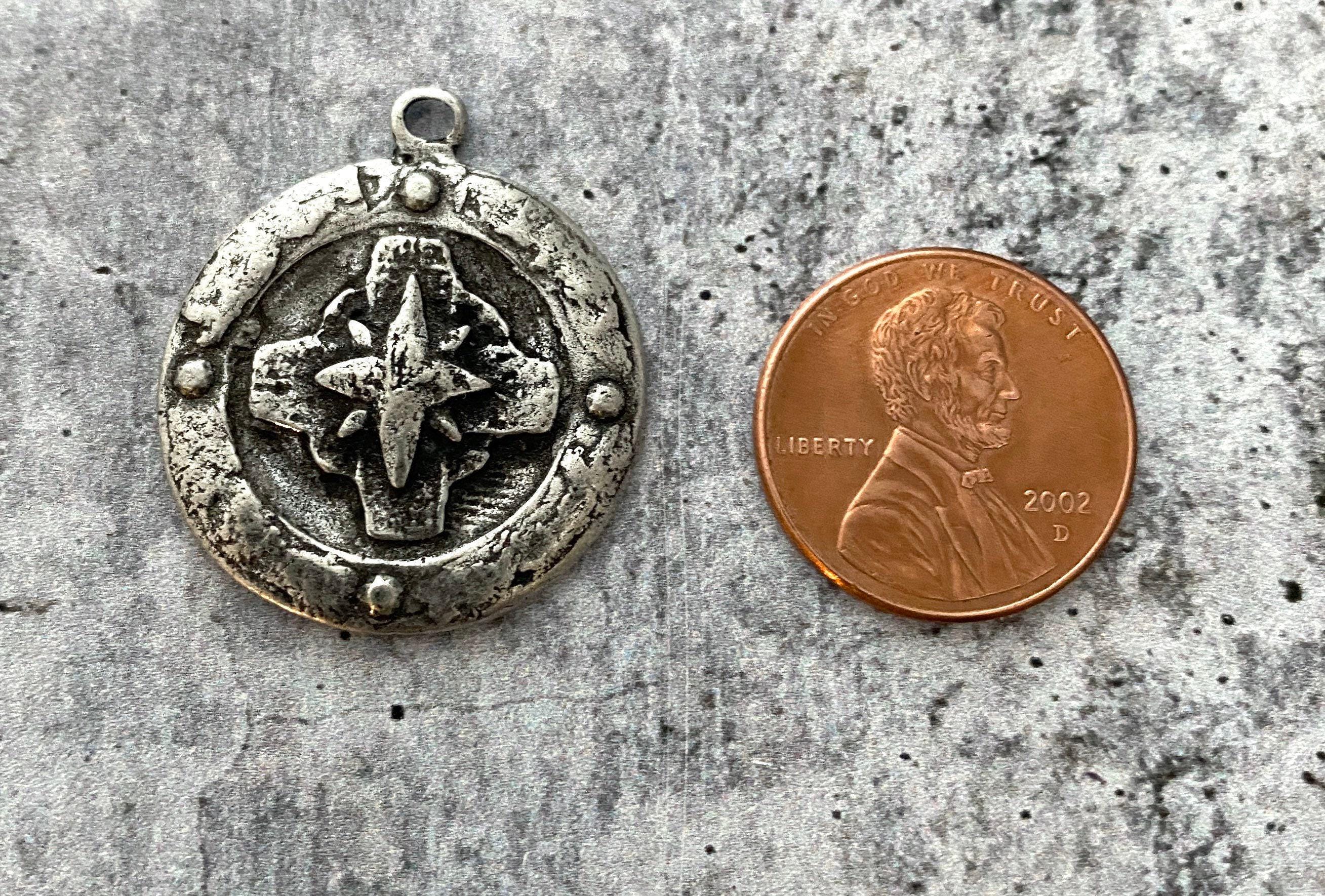 Compass Rose Cross Pendant, Antiqued Silver Pendant, Old World, Jewelry ...