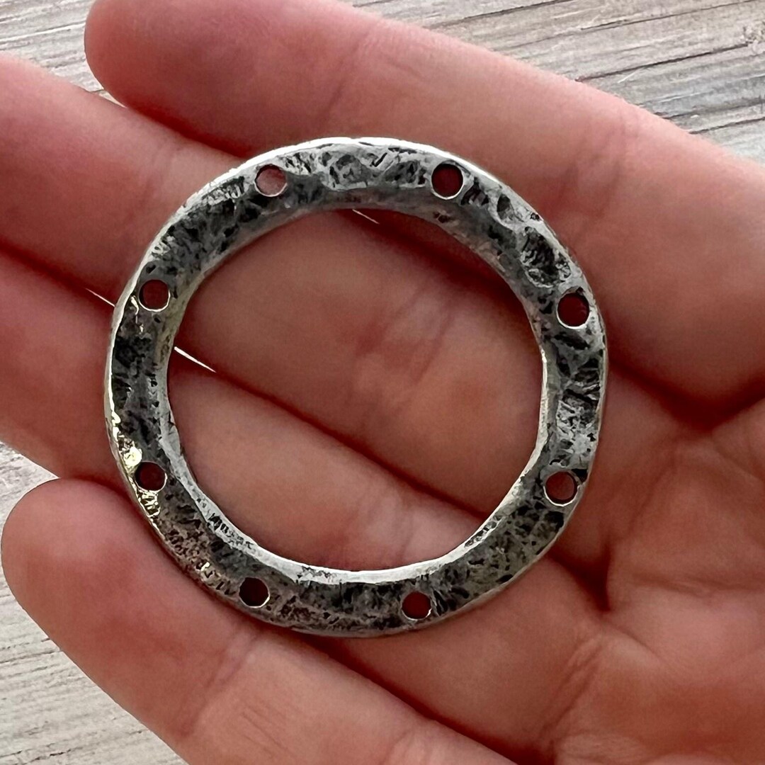 Large Hammered Ring Connector With Holes, Antiqued Pewter Circle Hoop ...