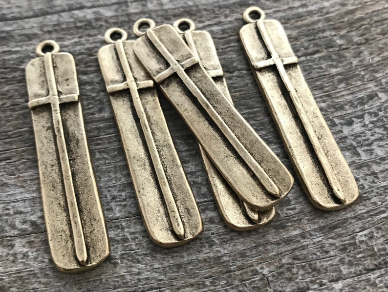 Large Gold Cross Pendant Long Skinny Modern Bar Rectangle - Etsy