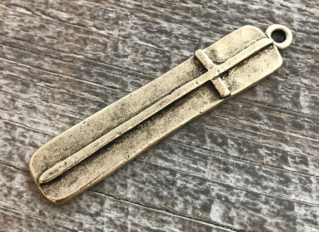 Large Gold Cross Pendant, Long Skinny Modern Bar Rectangle Cross ...