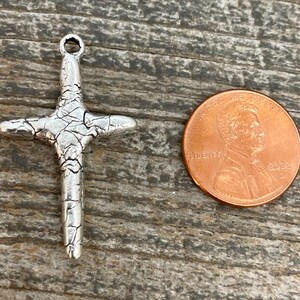 Skinny Crackled Stick Cross Pendant, Distressed Charm, Antiqued Silver ...