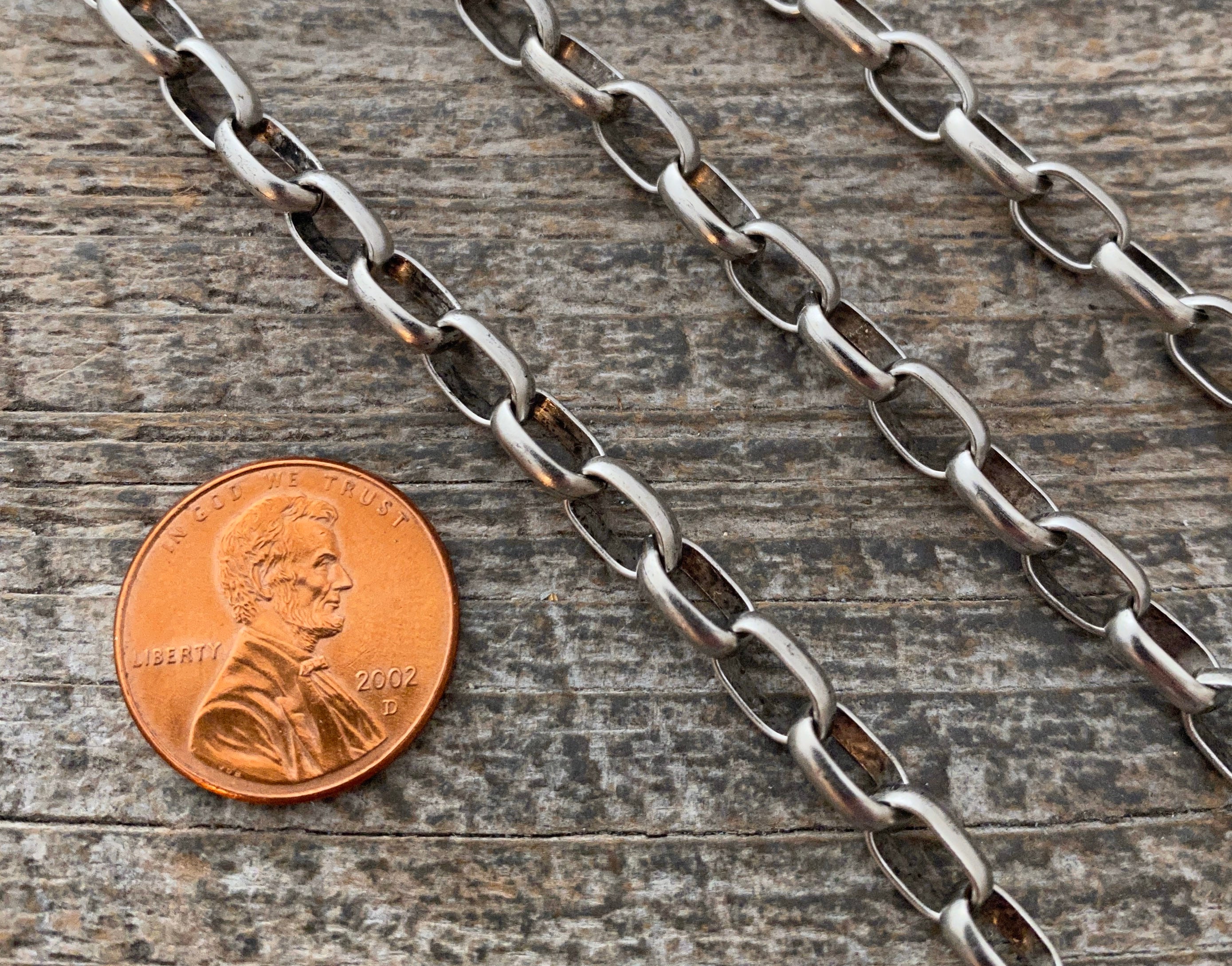 Large Silver Chain Flat Rounded Link Rectangle Antiqued | Etsy