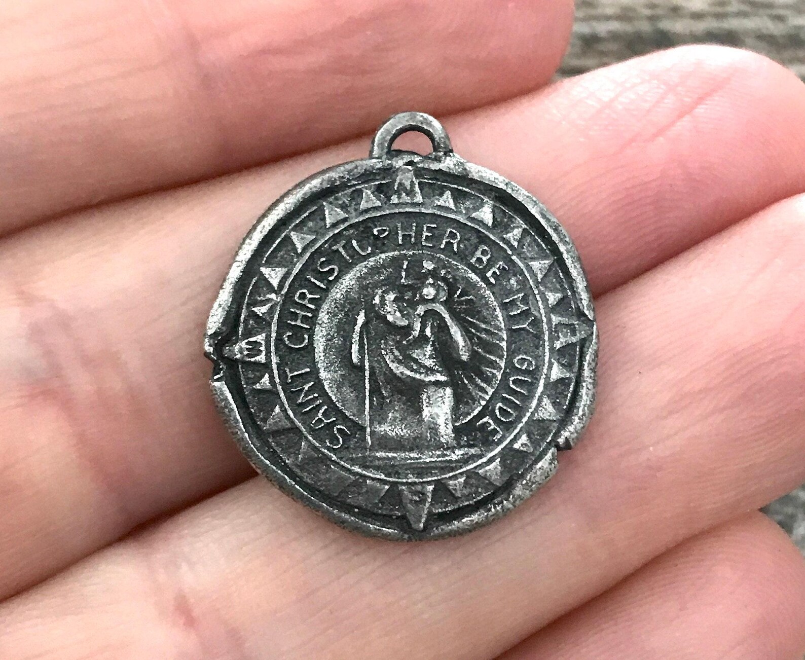 St. Christopher, Catholic Medal, Silver Wax Seal Charm, Religious Medal ...