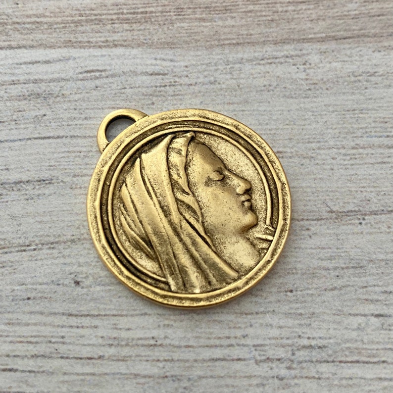 Round Mary Medal Virgin Mary Our Lady of Lourdes Catholic | Etsy