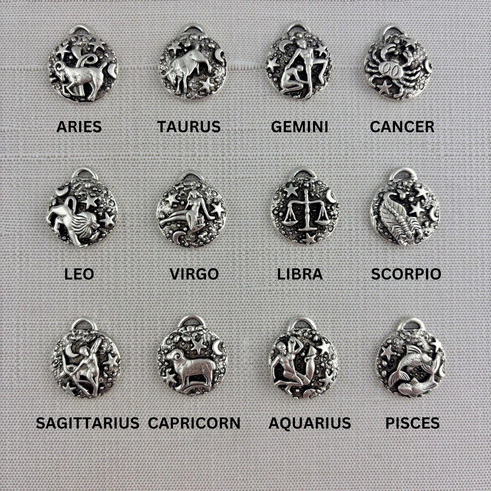 Zodiac Pendant, Silver Horoscope Charm, Birth Month Astrology Jewelry ...