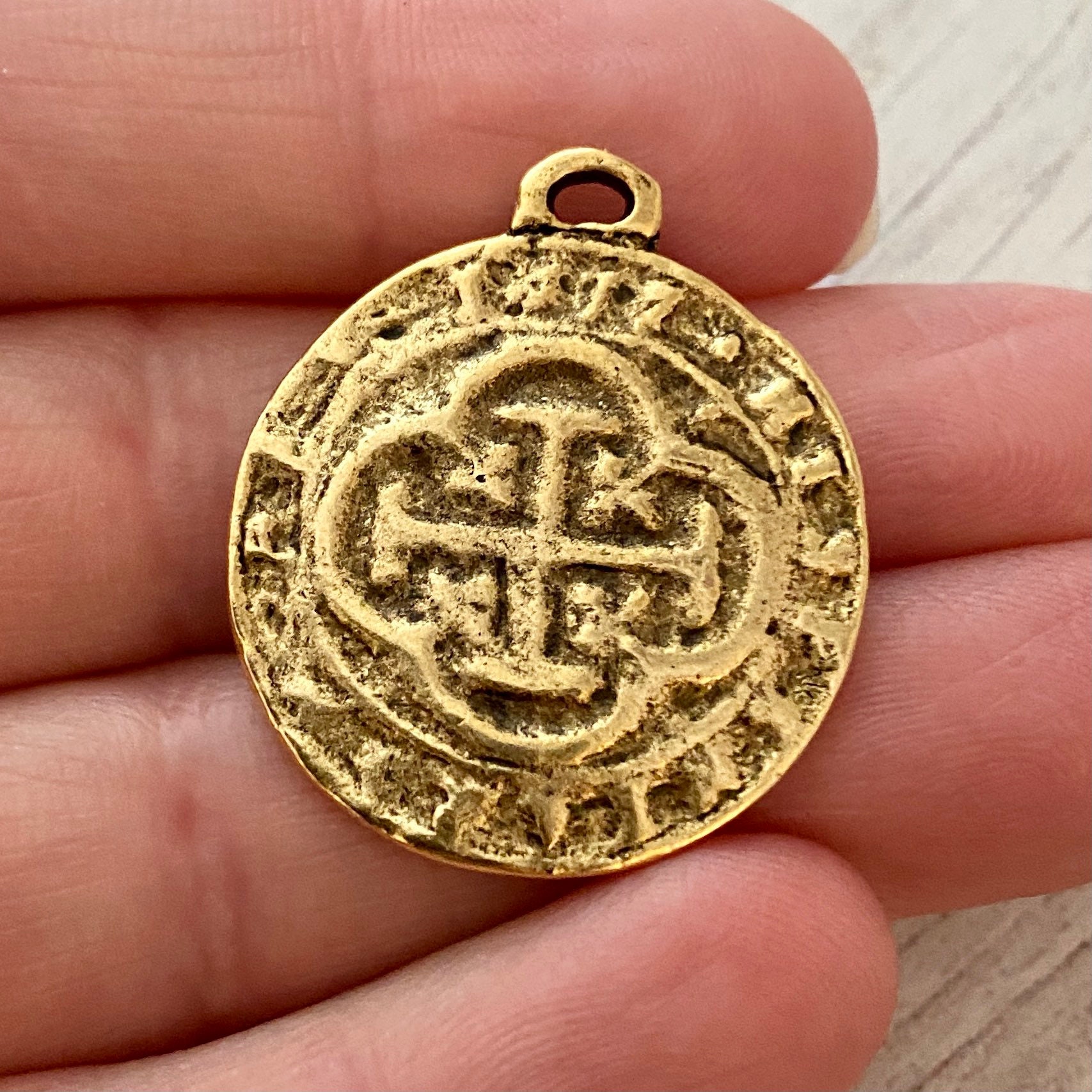 Old World Spanish Coin Replica Cross Charm Pendant Shipwreck - Etsy
