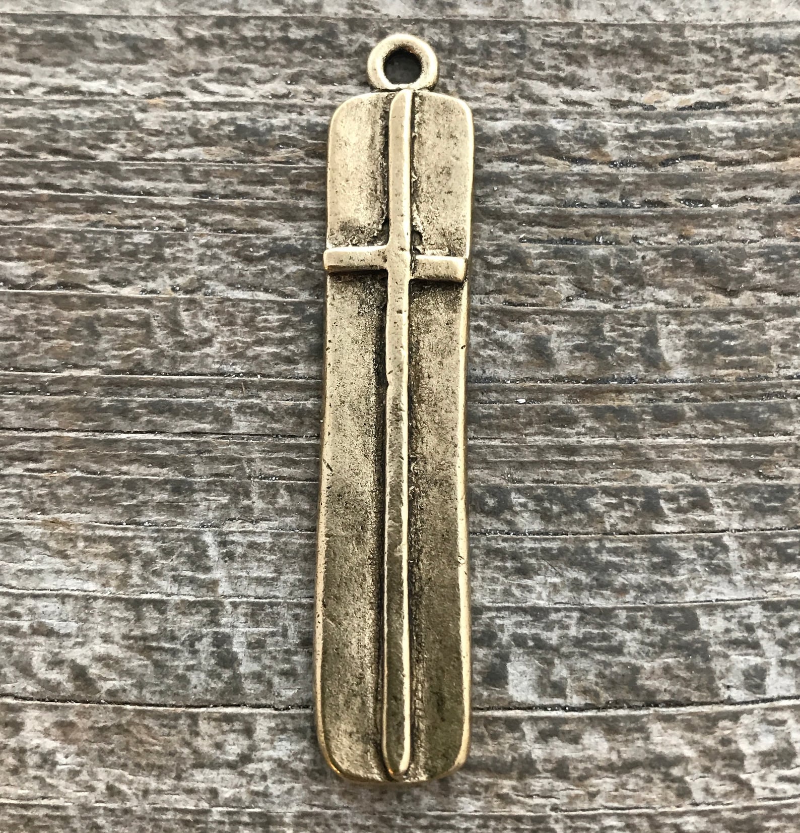 Large Gold Cross Pendant Long Skinny Modern Bar Rectangle - Etsy
