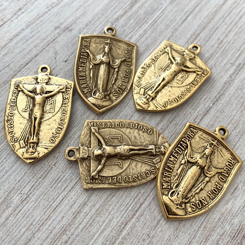 Virgin Mary Medal Cross Pendant Crucifix Shield Antiqued - Etsy