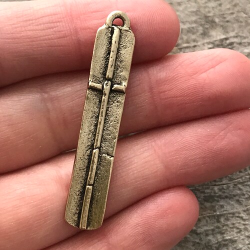 Large Gold Cross Pendant Long Skinny Modern Bar Rectangle - Etsy