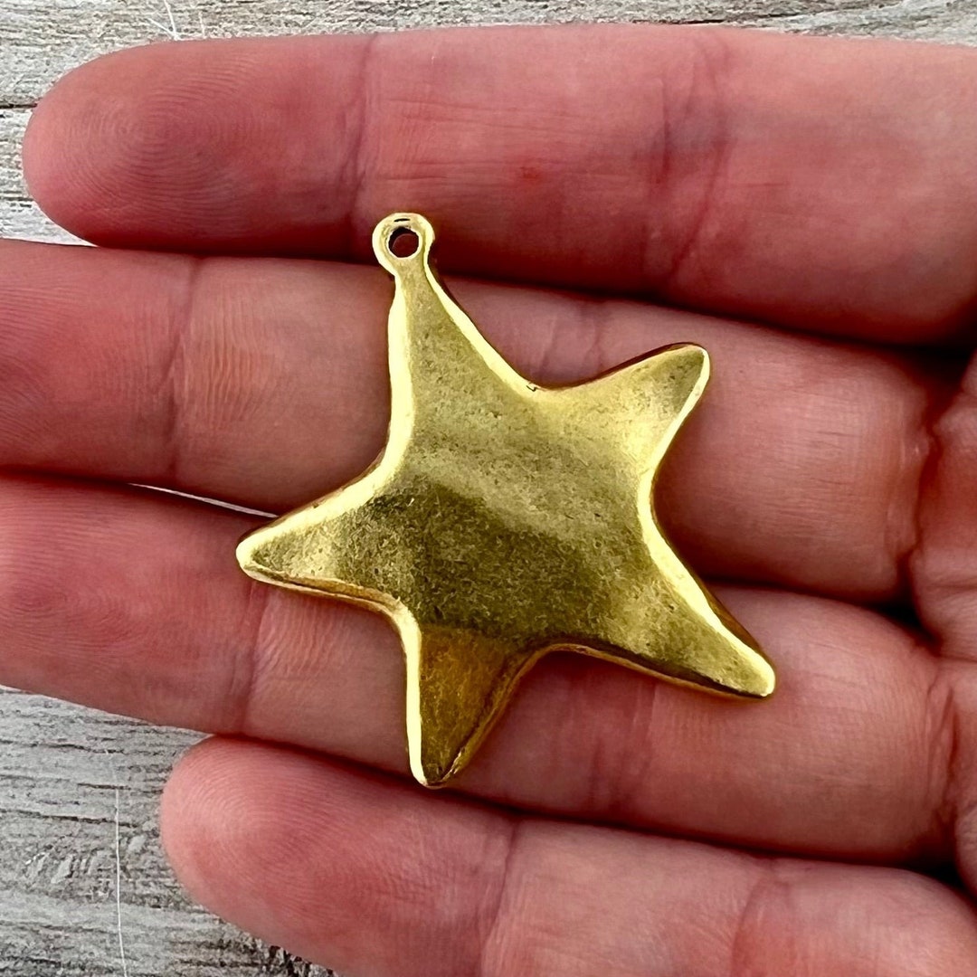 Medium Smooth Star Pendant, Gold Artisan Charm for Jewelry Design, GL-6312 - Etsy