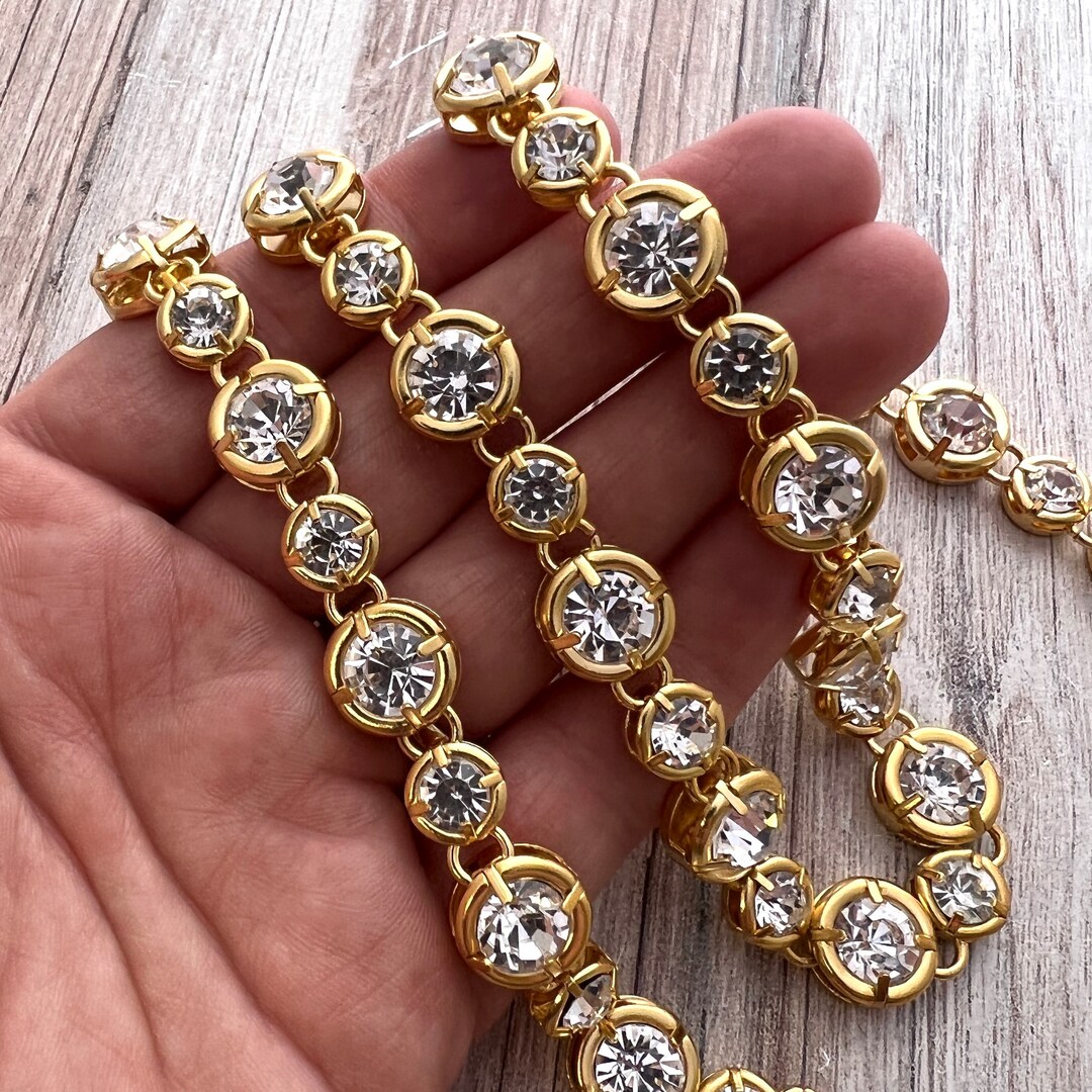 Large, Chunky Gold Crystal Rhinestone Chain Chain by the Foot, Jewelry ...