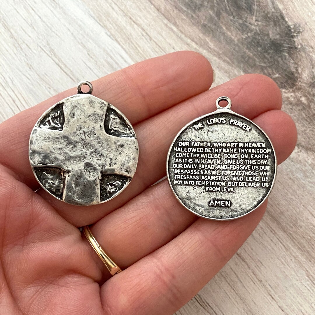 Lord's Prayer Religious Silver Medal, Jewelry Making, Communion, PW ...